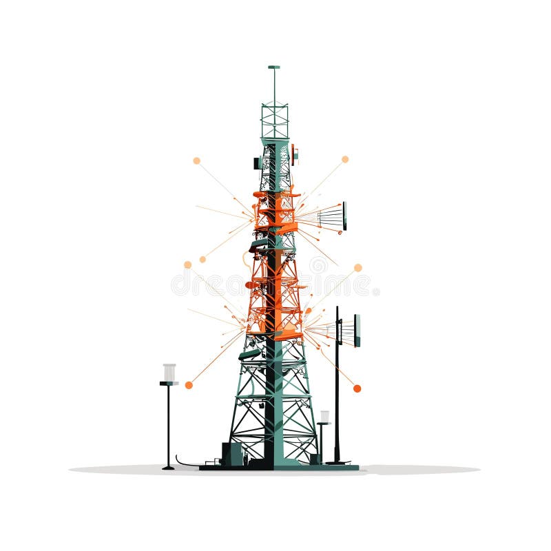 Telecommunication Tower with Antennas Vector Isolated Illustration ...