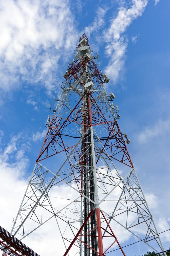 Telecommunication Tower on Blue Sky Stock Photo - Image of reception ...