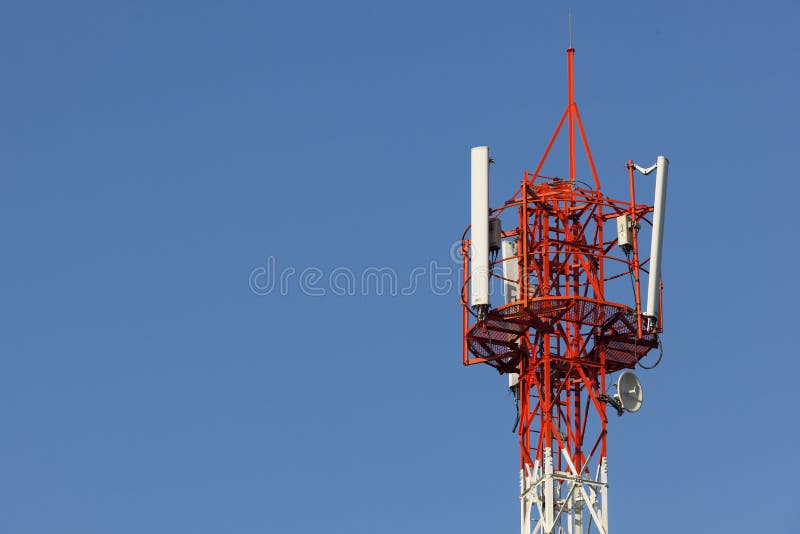 Telecommunication Towers with TV Antennas and Satellite Dish on Clear ...