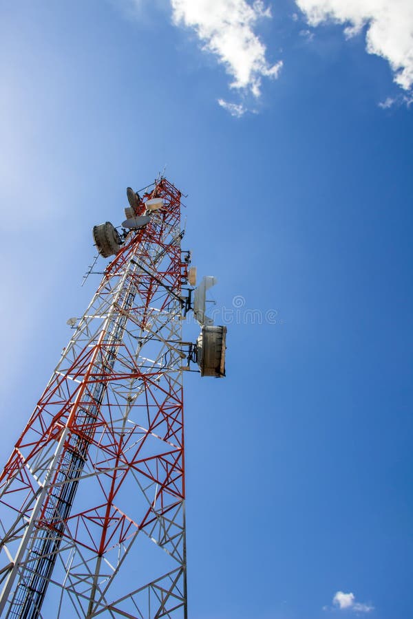 Telecommunication Tower and Blue Sky Stock Image - Image of telecom ...