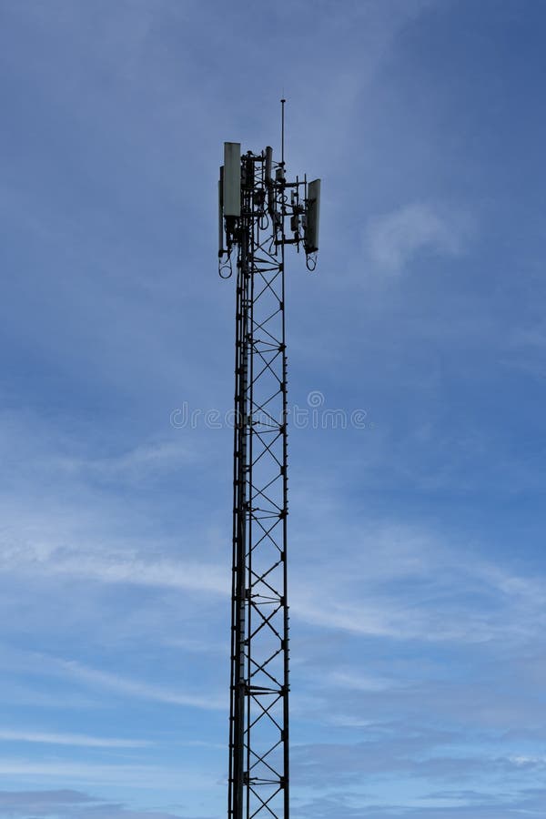 Telecommunication Tower on Blue Sky Background Stock Image - Image of ...