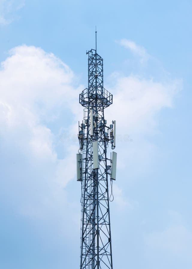 Telecommunication Tower with Blue Sky Background Stock Photo - Image of ...