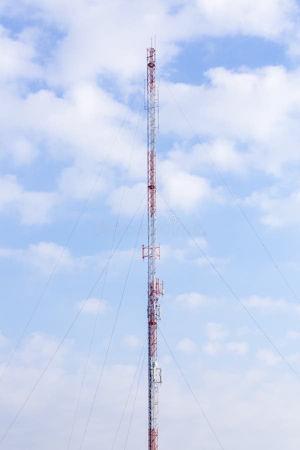 Telecommunication Tower with Blue Sky Background. Stock Photo - Image ...