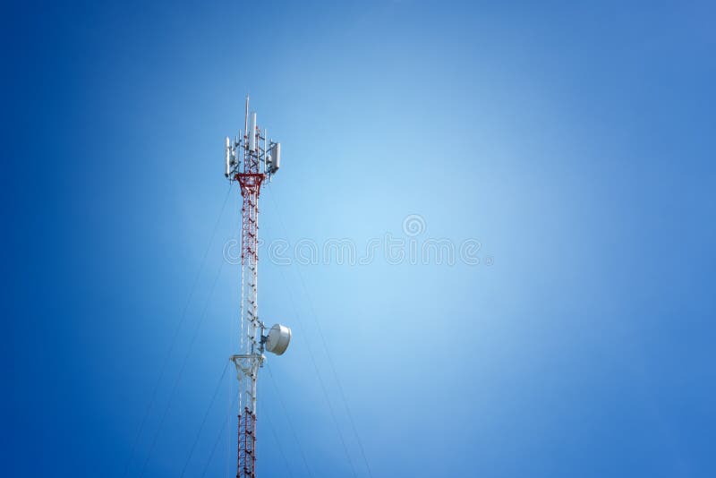 Telecommunication Tower and Blue Sky Background Stock Photo - Image of ...