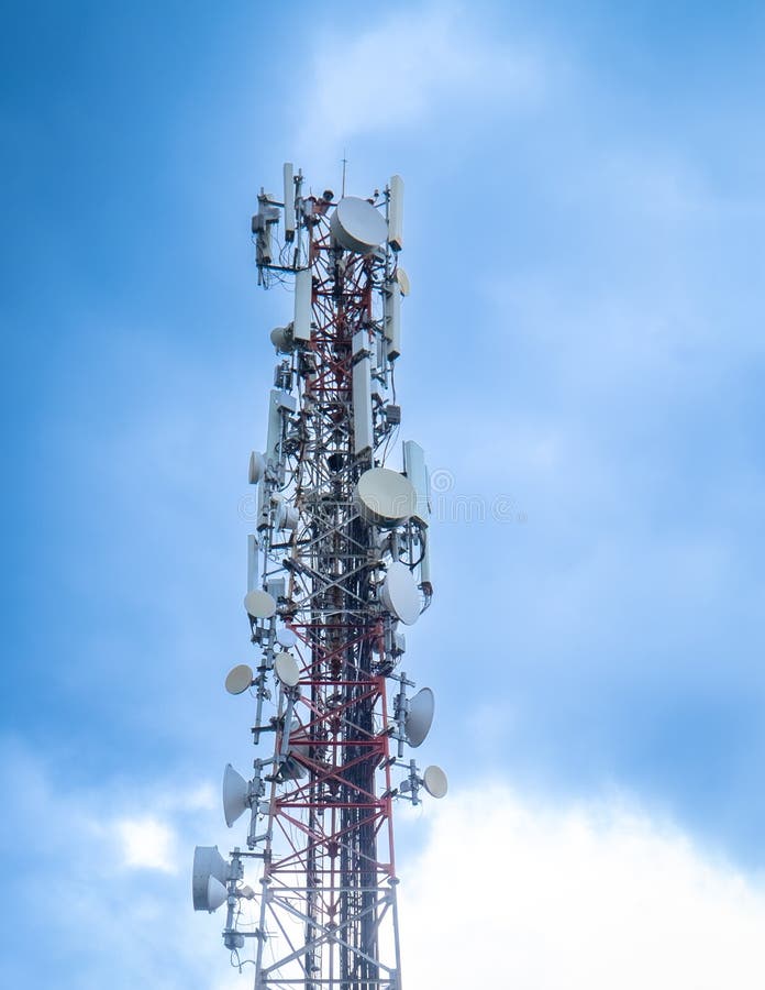Telecommunication Tower with Blue and White Clouds Sky Stock Photo ...