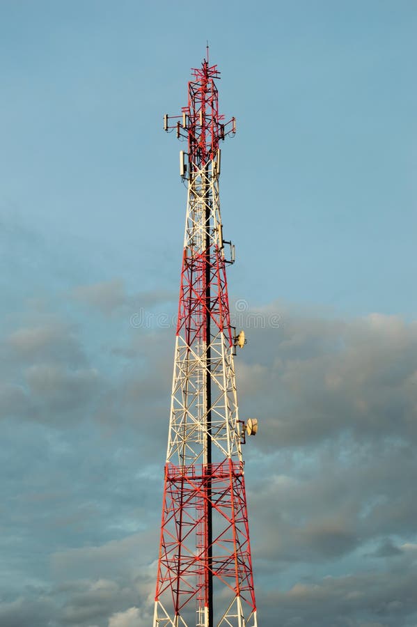 Telecommunication Tower with Cell Phone Antenna System Stock Photo ...