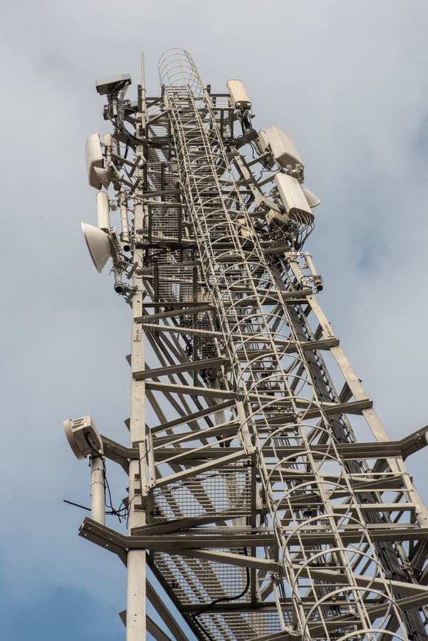 Telecommunication Tower with Cellular Base Station Stock Image - Image ...