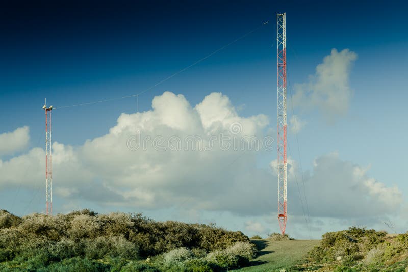 Telecommunication Tower in the Field Stock Image - Image of wave ...