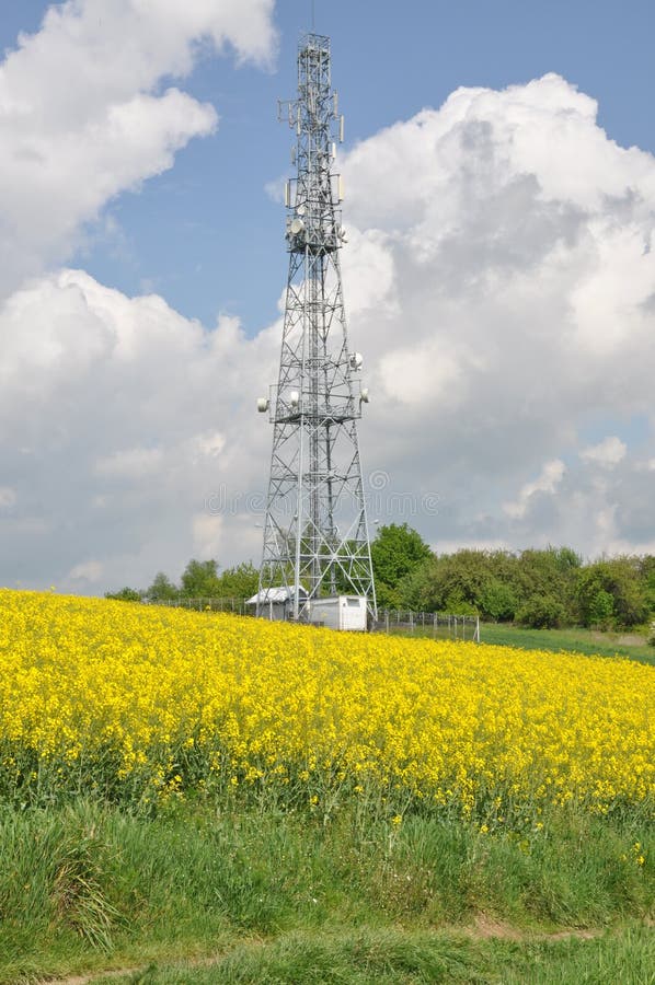 Telecommunication Tower on the Field Stock Image - Image of frame ...