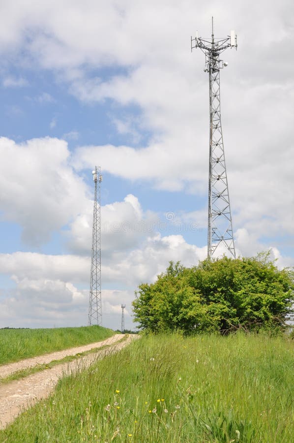 Telecommunication Tower on the Field Stock Image - Image of hill ...