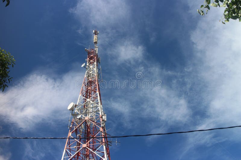 Mobile Phone Communication Antenna Tower with the Blue Sky ...