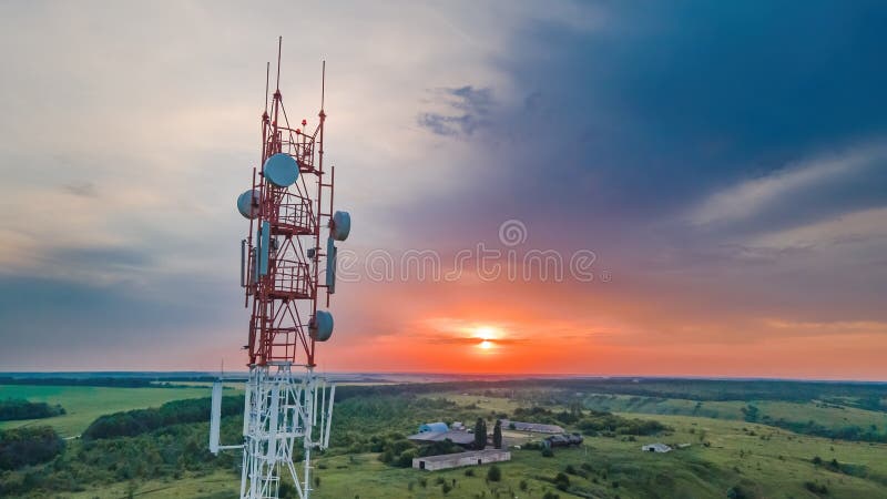 Telecommunication Tower of 5G Technology at Sunset Stock Image - Image ...