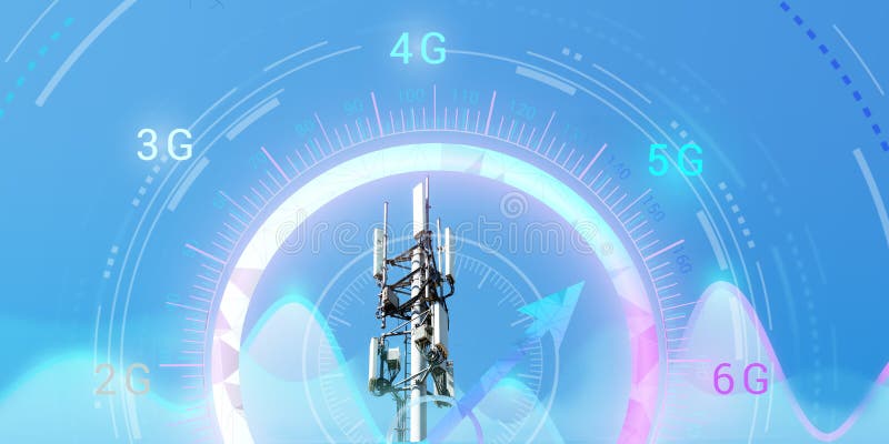 Telecommunication Tower with 4G, 5G Transmitters. Cellular Base Station ...