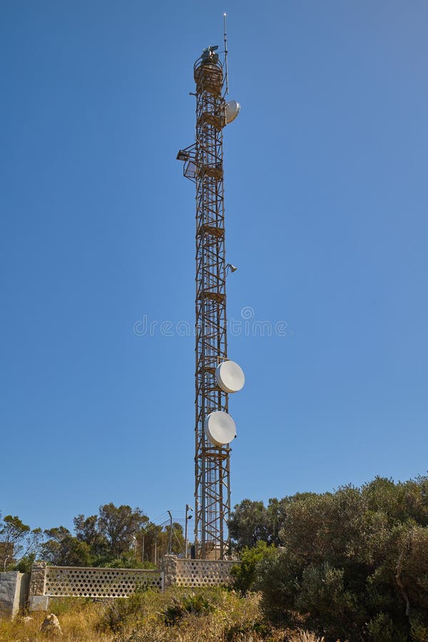 Telecommunication Tower with Multiple Communication Antennas Stock ...