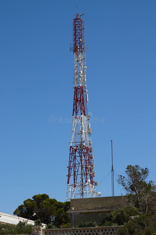 Telecommunication Tower with Multiple Communication Antennas Stock ...