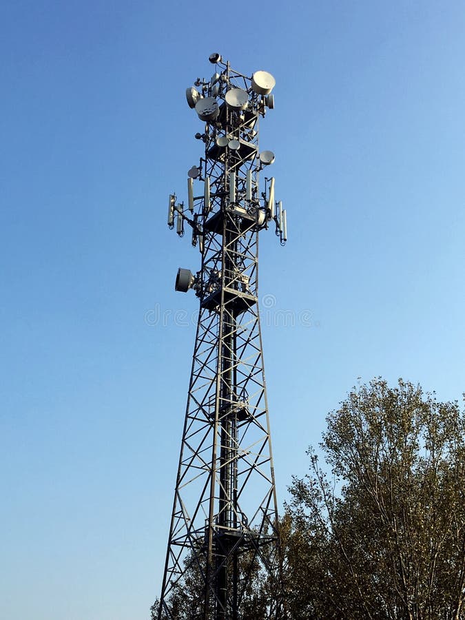 Telecommunication Tower Over Blue Sky Stock Image - Image of ...
