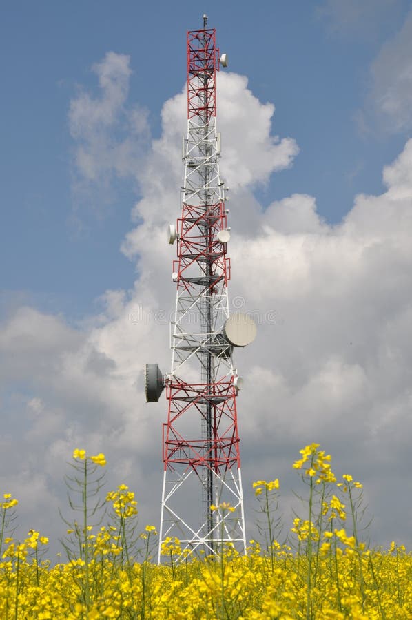Telecommunication Tower on a Field Stock Image - Image of radiation ...