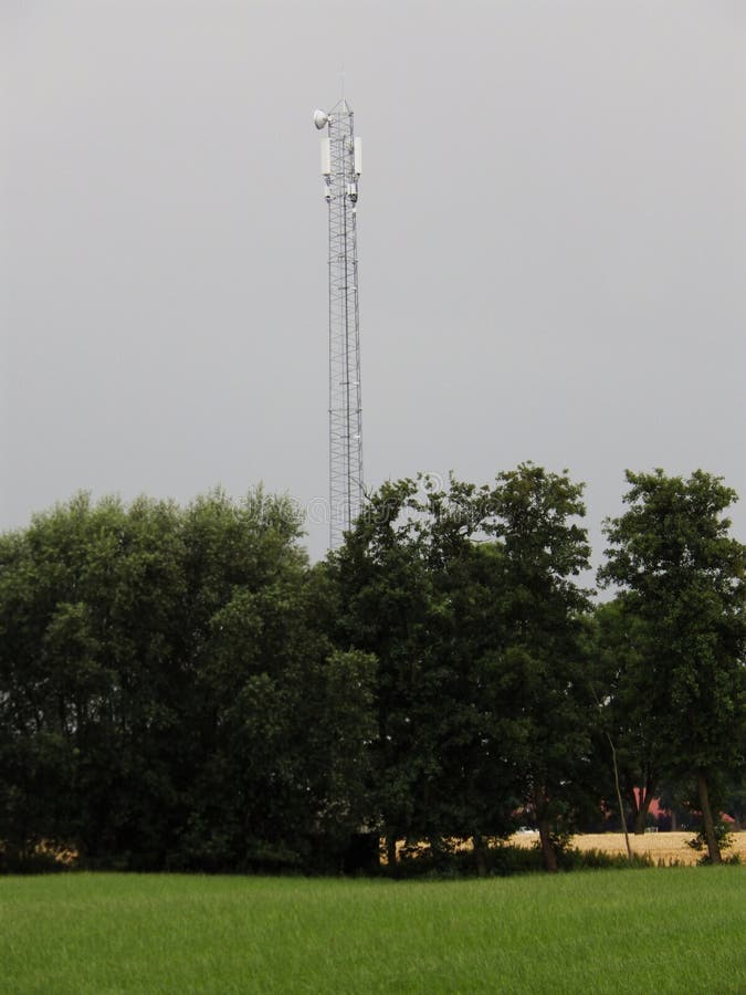 Telecommunication Tower in a Rice Field with Trees in the Background ...