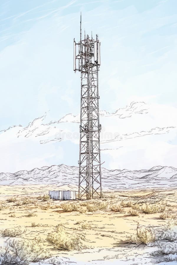 Telecommunication Tower Rising from the Desert Landscape Stock Photo ...