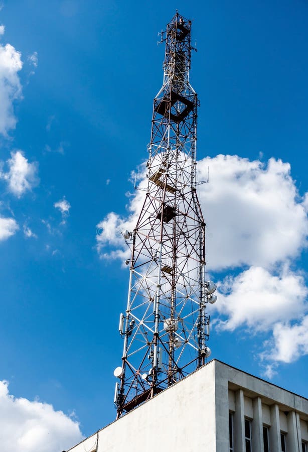 Telecommunication Tower on the Roof of a Building Stock Photo - Image ...