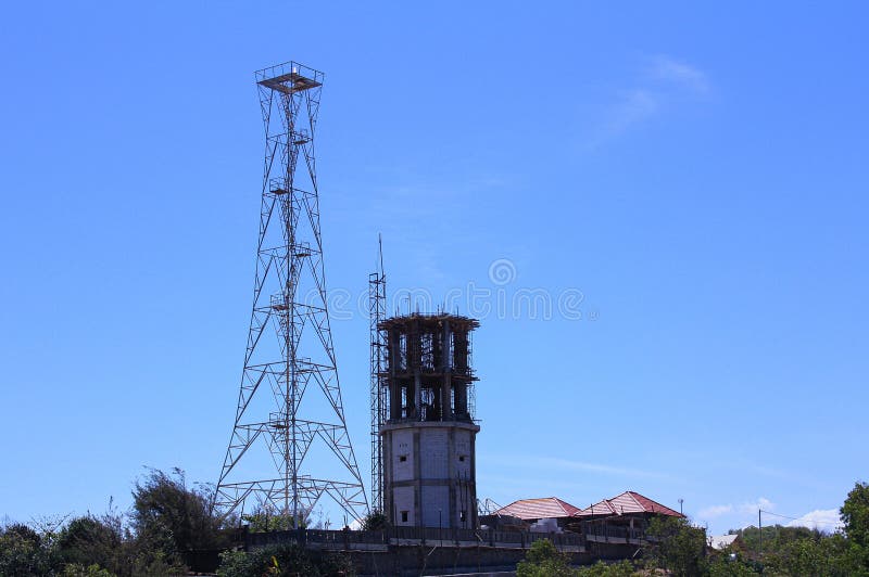 Telecommunication Tower Under Construction Stock Image - Image of metal ...
