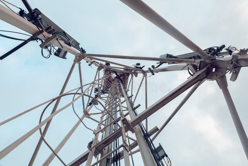 Telecommunication Tower with Vertical Panel Antenna and Remote Radio ...