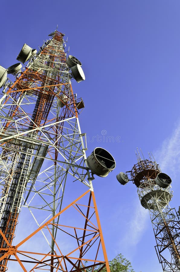 Telecommunication Towers With Blue Sky Stock Photo - Image of broadcast ...