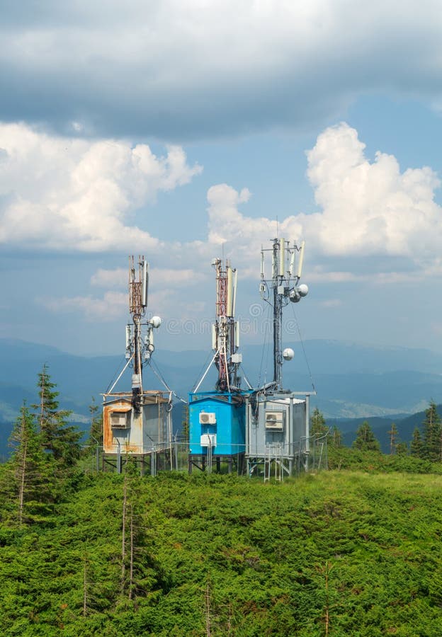 Telecommunication Towers with 5G Cellular Network Antennas on Nature ...