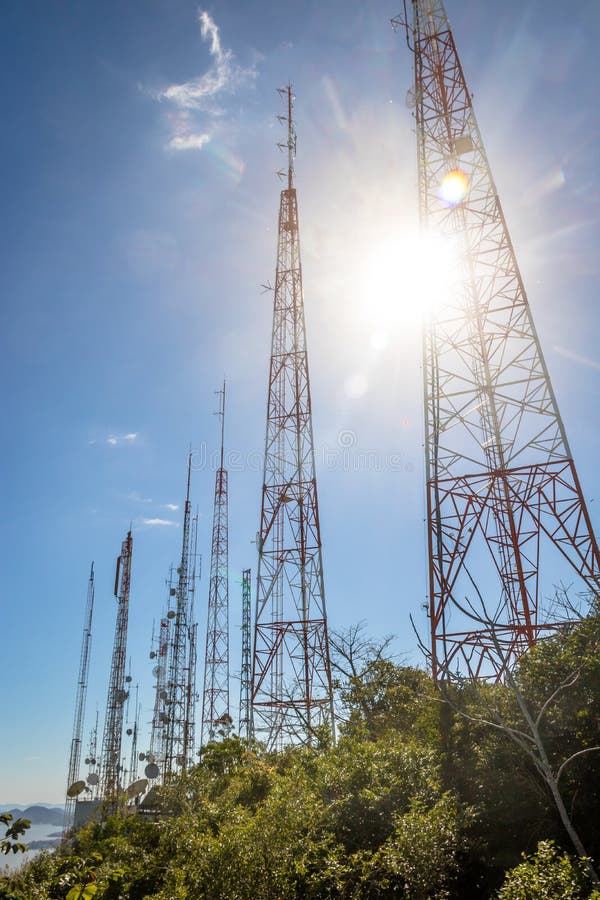 Telecommunication Towers with TV Antennas Stock Photo - Image of ...
