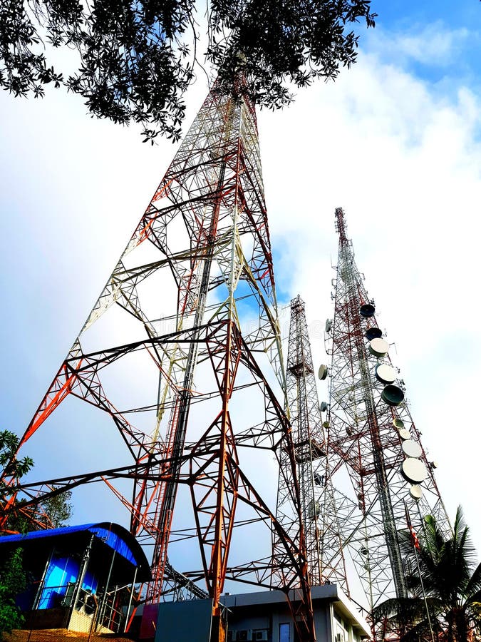 Scenic View of Telecommunication Towers Under the Blue Sky Stock Image ...