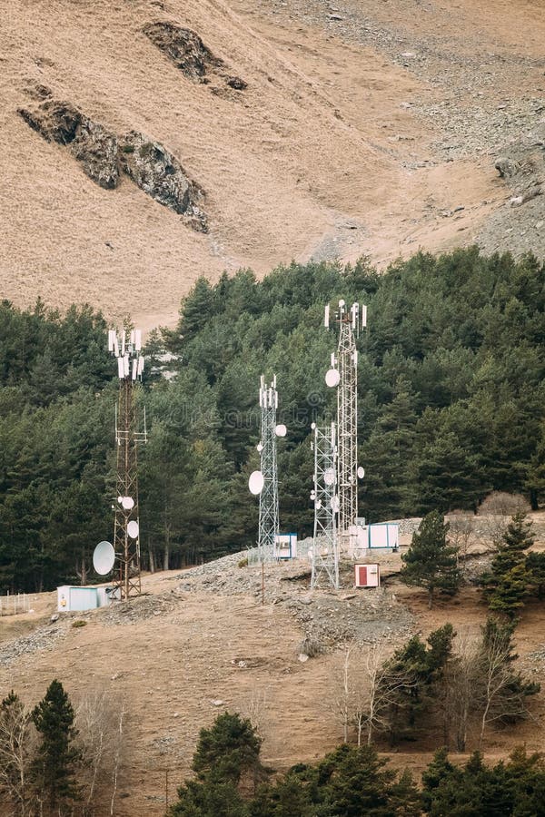 Telecommunications Cell Phone Towers with Antennas on Background of ...