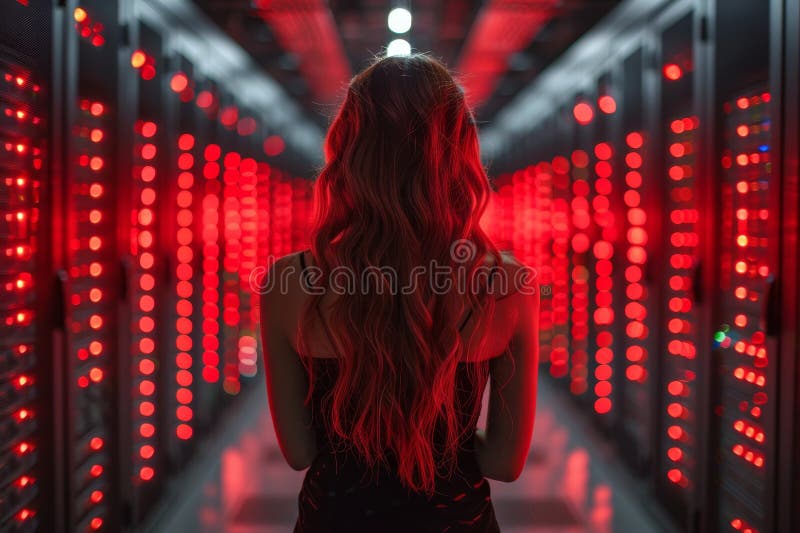 Telecommunications Center with Internet Switch and Woman Managing ...