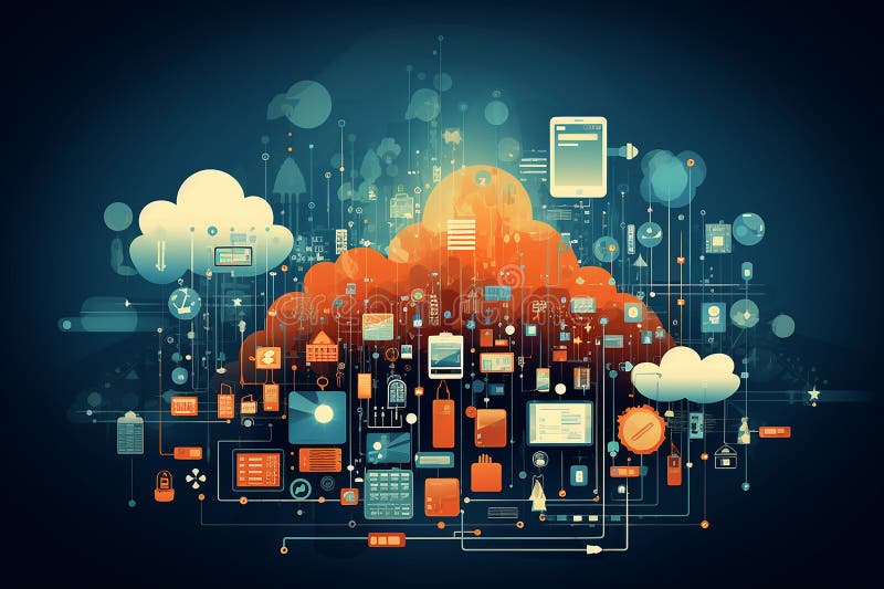 Telecommunications Concept of Computer Social Media Clouds Background ...