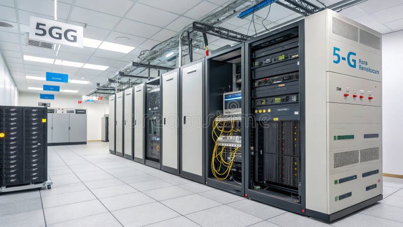 Telecommunications Hub Featuring Advanced 5G Networks, Servers, and ...