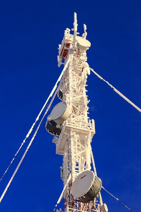 Telecommunications Mast on a Blue Background Stock Image - Image of ...