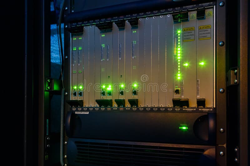 Telecommunications Network Equipment in the Data Center Rack Stock ...