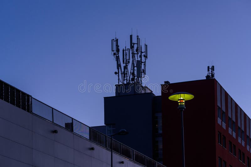 Telecommunications network stock image. Image of roof - 303280877