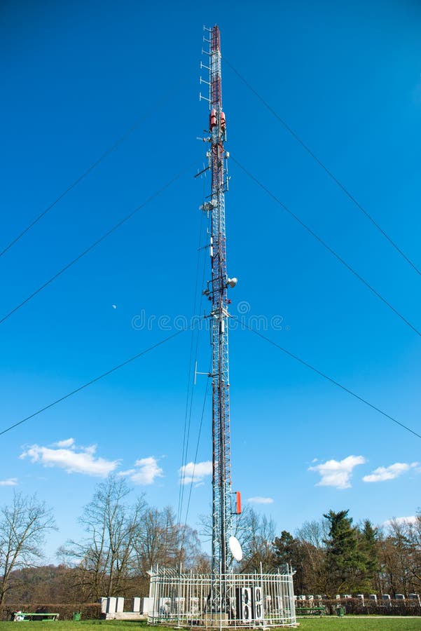 Telecommunications Radio Tower in the City Park Stock Image - Image of ...