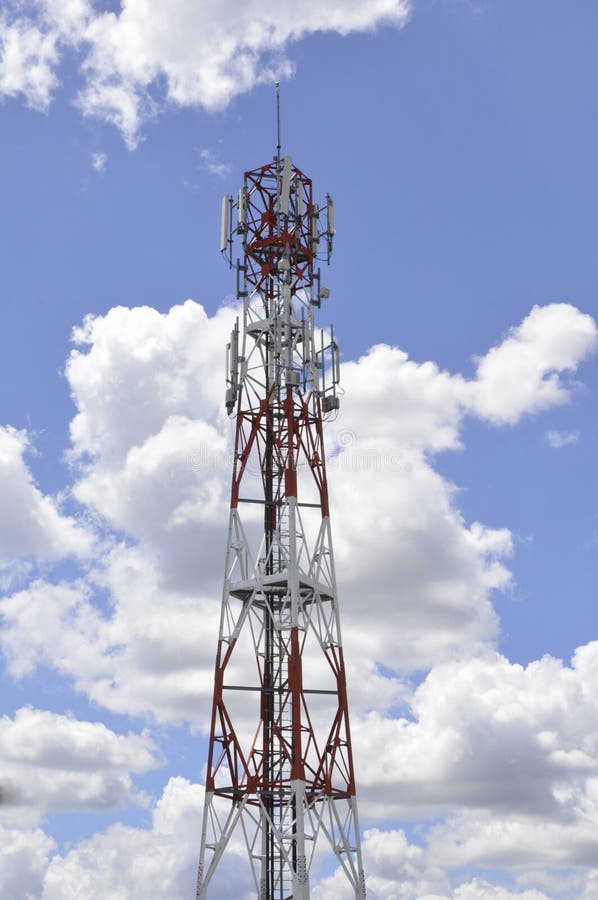 Telecommunications Repeater Tower Against a Clear Blue Sky. Stock Photo ...