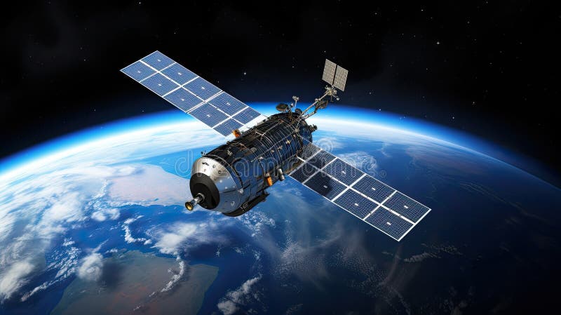 Telecommunications Satellite in Earth Orbit. Stock Illustration ...