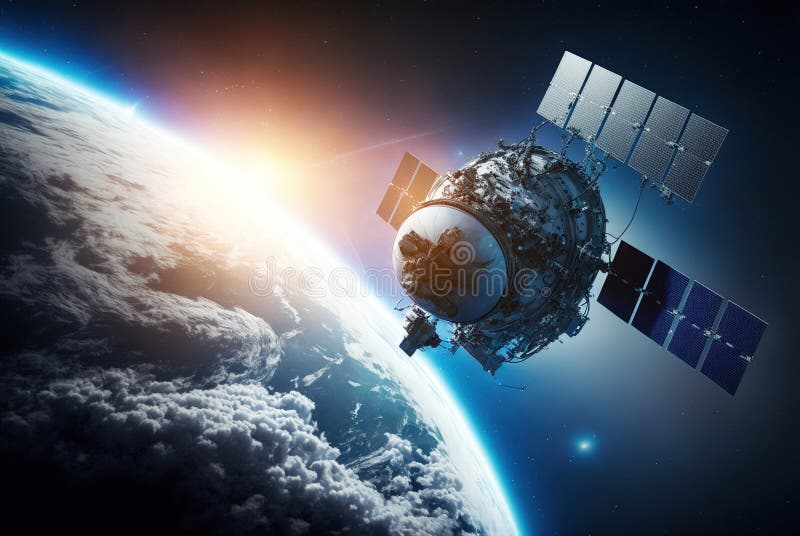 Telecommunications Satellite Flies Over the Earth. Ai Generated Stock ...