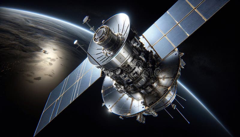 A Telecommunications Satellite in Orbit, Showcasing Elegant Design and ...