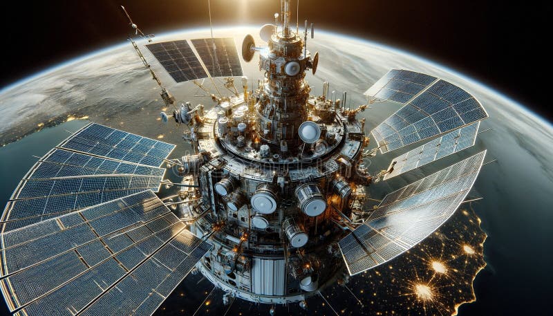 A Telecommunications Satellite in Orbit, Showcasing Elegant Design and ...