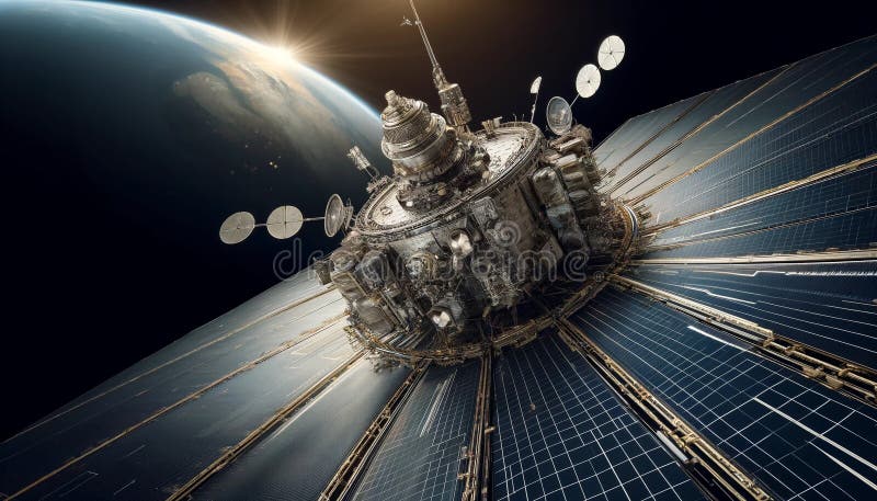 A Telecommunications Satellite in Orbit, Showcasing Elegant Design and ...