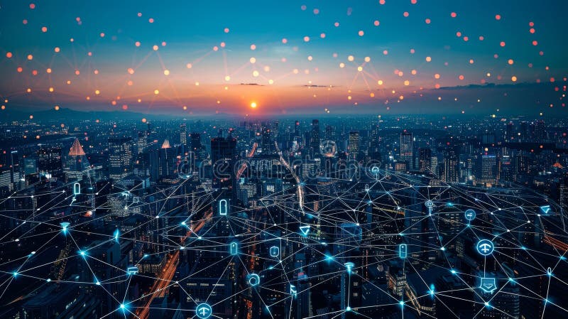 Telecommunications and Smart Cities Concept. 5G. Internet of Things ...