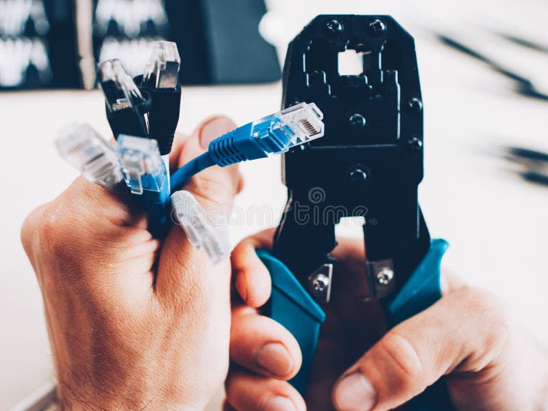 Telecommunications Technical Service Rj45 Cables Stock Photo - Image of ...