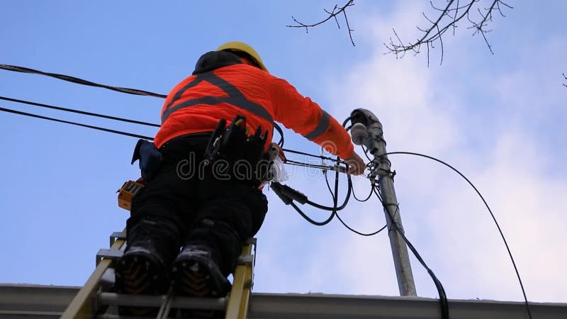 Telecommunications Technician at Work Stock Footage - Video of optical ...