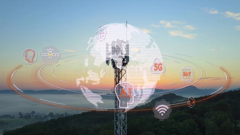 Telecommunications Tower, 5G and AI Graphics Concept, Future Technology ...