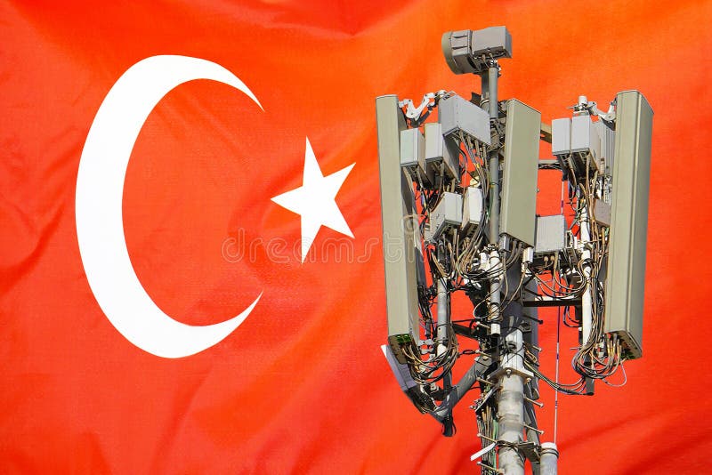 5G Network Antenna Base Station on Background Turkey Flag. 6G Network ...