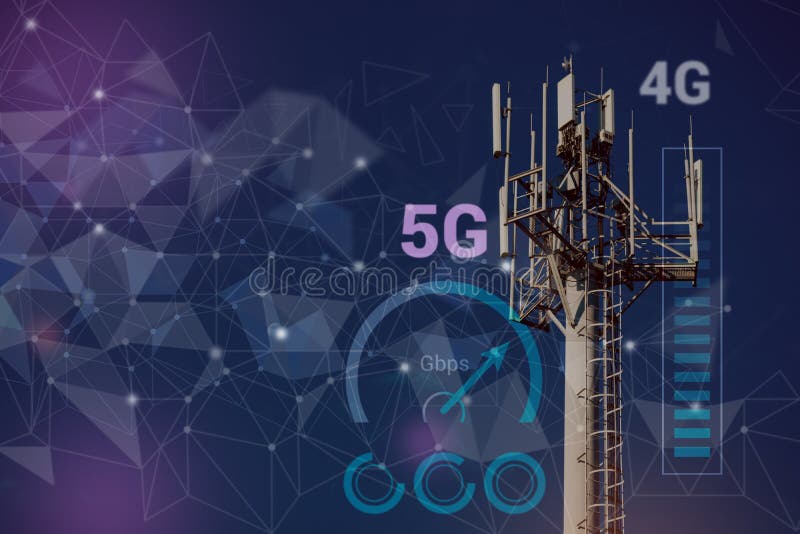 Telecommunications Tower with 4G, 5G Transmitters, Cellular Base ...